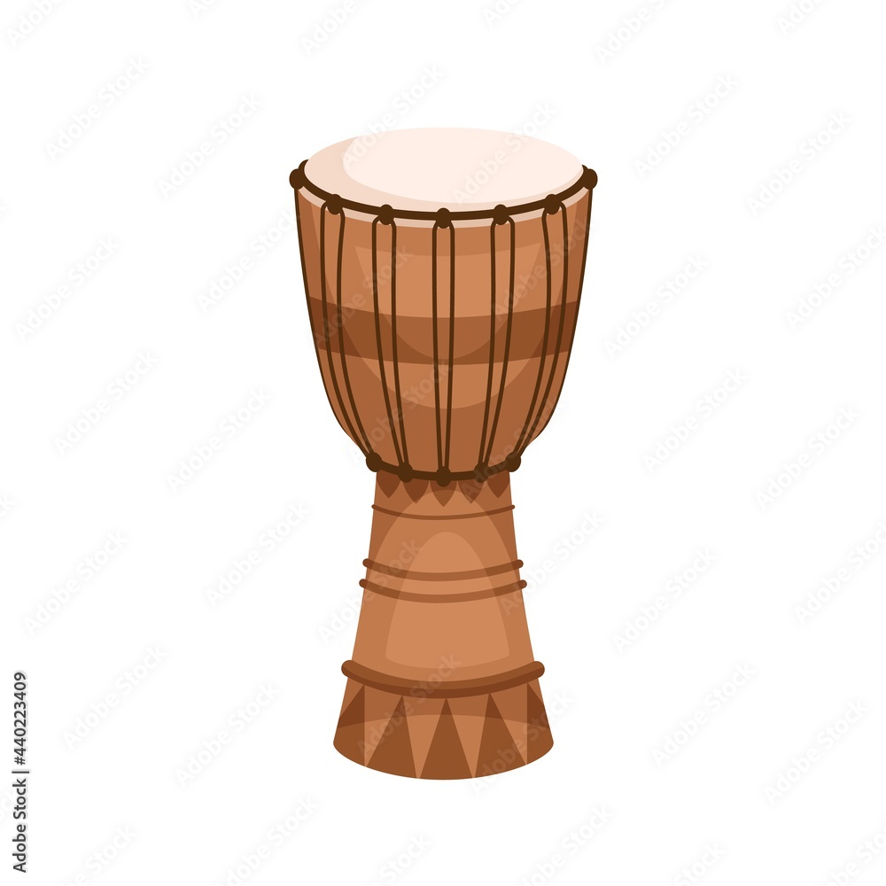 African djembe from wood, skin and rope. Traditional folk goblet drum ...