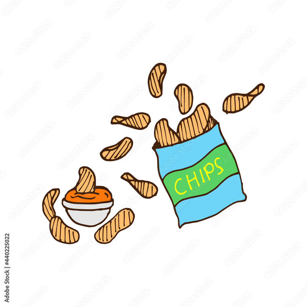 pile of chips illustration with sauce on white background. fast food ...