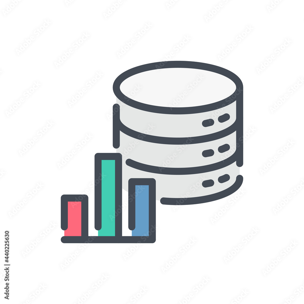 Database report color line icon. Server storage statistics and ...