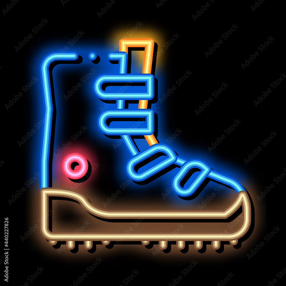 Vetor de hiking tourist boot neon light sign vector. Glowing bright ...