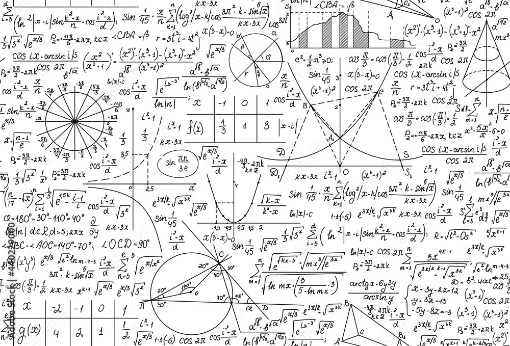 Mathematical scientific vector seamless pattern with handwritten ...