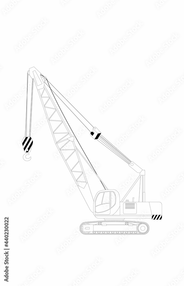 Sketch of crawler self-propelled crane on crawler chassis. Stock ...