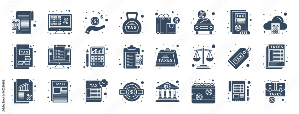 set of 24 taxes web icons in glyph style such as income, taxes ...