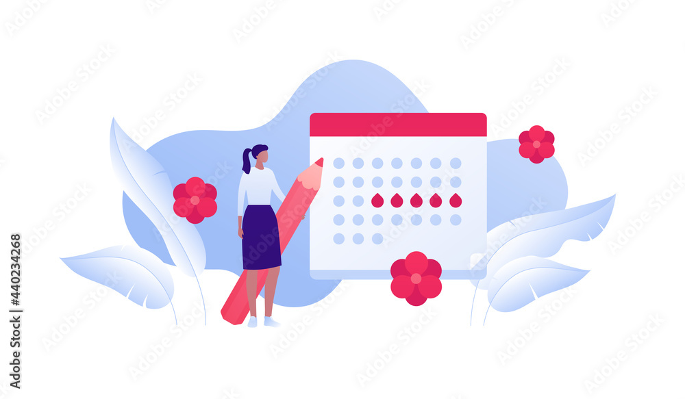 Female periods concept. Vector flat character illustration. Woman ...