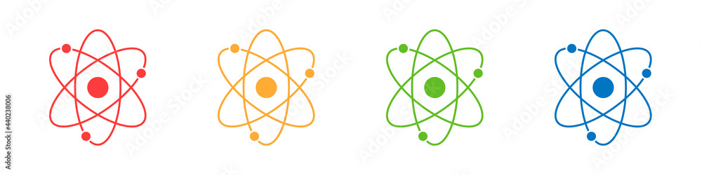 Atom icons set isolated on white background. Structure of the nucleus ...