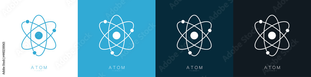 Atom logos set isolated on white background. Structure of the nucleus ...