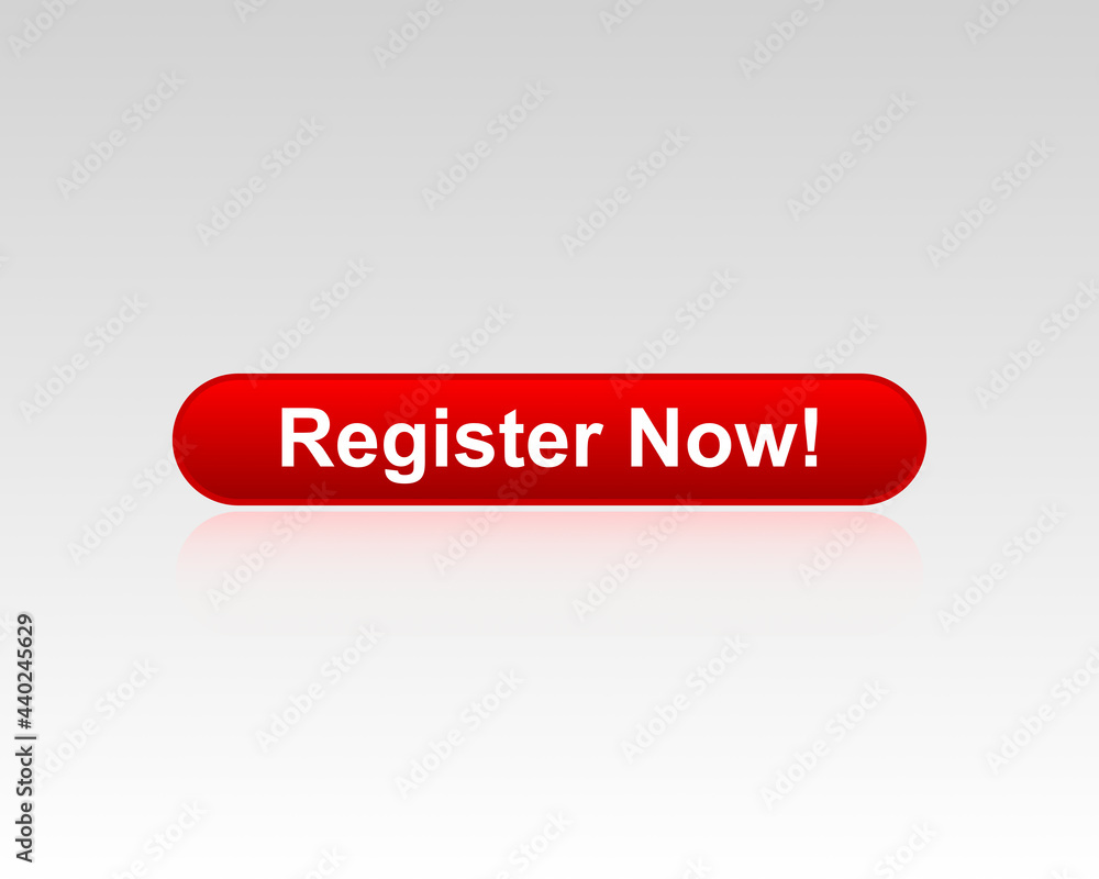 Vector illustration of red button with text Register Now with rounded ...
