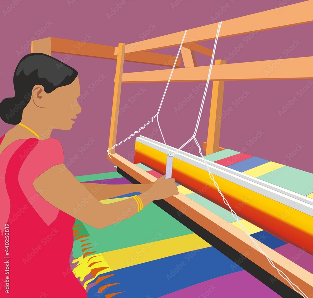 An Indian Traditional handloom lady worker. Stock Illustration | Adobe ...