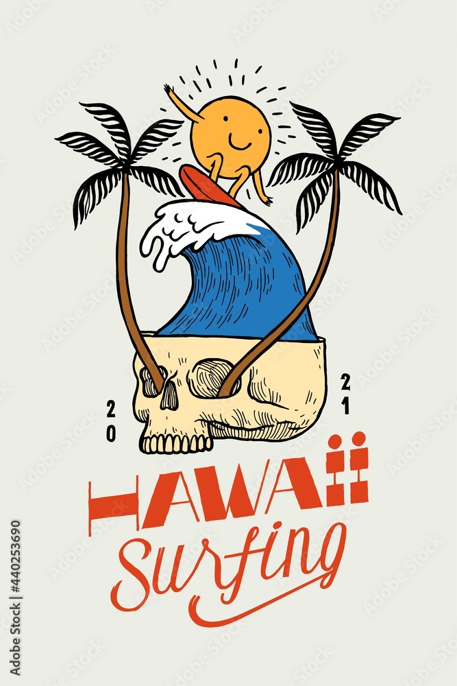 Cute surfing cat character in shades on a pizza slice. Aloha cat cute ...