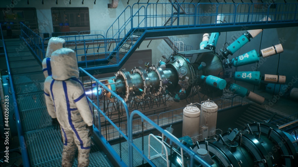 Scientists watch the work of a time machine or a futuristic ...