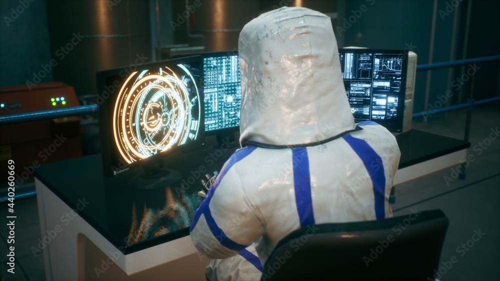 Scientists watch the work of a time machine or a futuristic ...