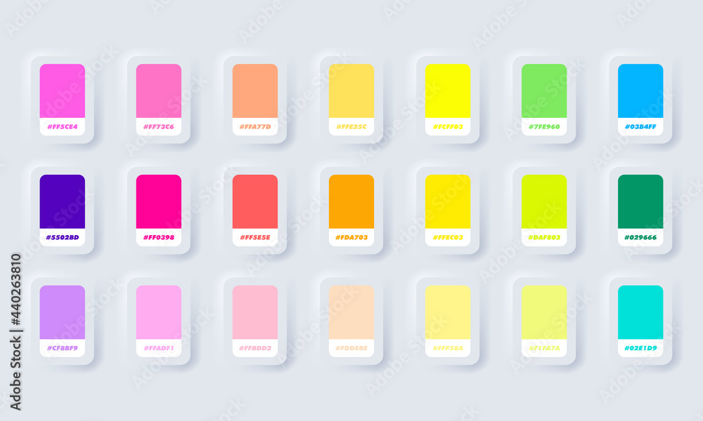 Neon and pastel colour palette. Vector. Catalog samples neon in RGB HEX ... Neon and pastel colour palette. Vector. Catalog samples neon in RGB HEX ...