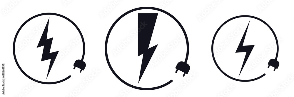 Electric car charging icons, graphic design template, lightning bolt ...