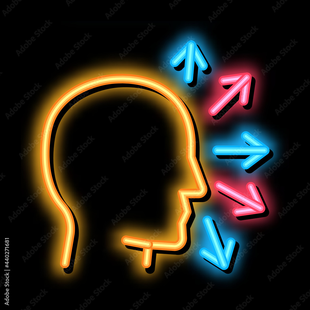 human head and arrows neon light sign vector. Glowing bright icon human ...