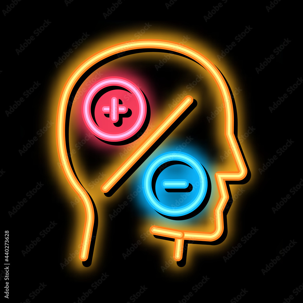 human head plus minus neon light sign vector. Glowing bright icon human ...