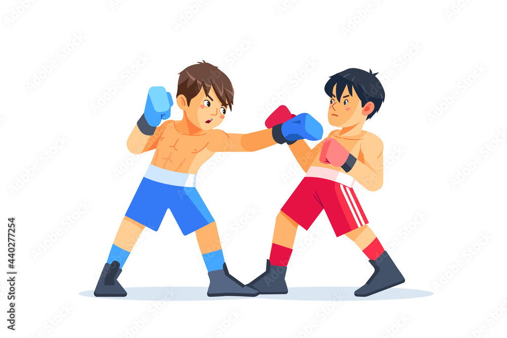 Teen boys training boxing skills. Friends wearing gloves, fighting ...