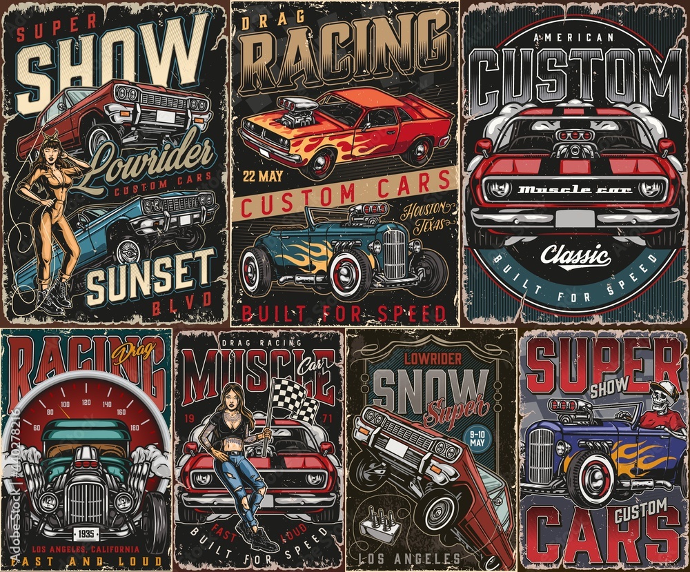 Custom cars vintage posters set Stock Vector | Adobe Stock
