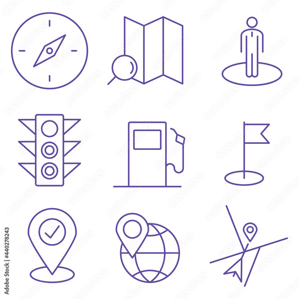navigation and location icon.navigation and location set symbol vector ...