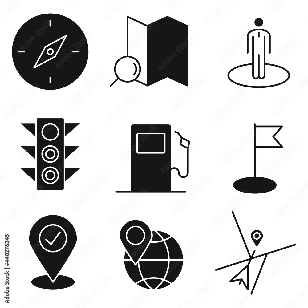 navigation and location icon.navigation and location set symbol vector ...