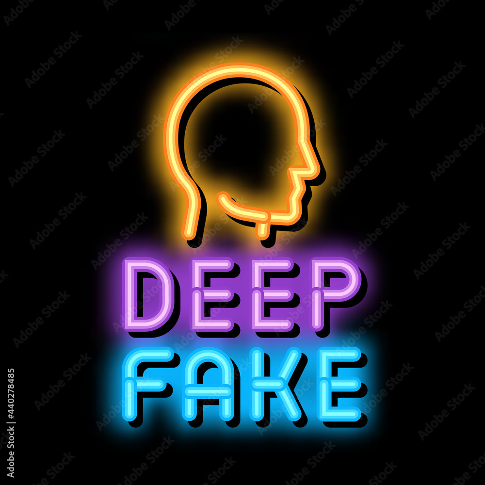 deepfake human face neon light sign vector. Glowing bright icon ...