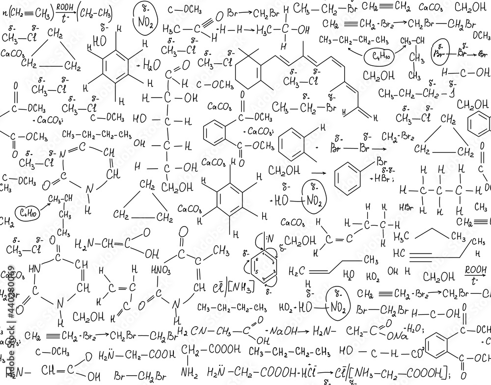 Chemistry vector seamless endless texture with handwritten chemistry ... Chemistry vector seamless endless texture with handwritten chemistry ...