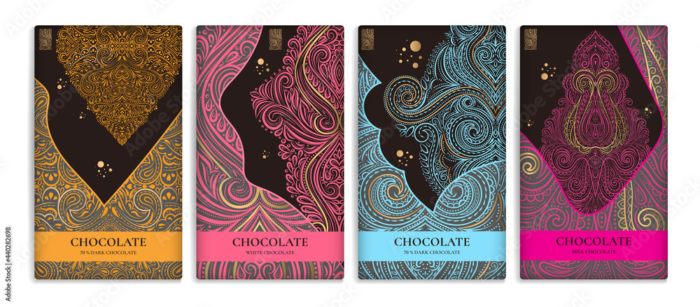 Abstract set of chocolate bar packaging design. Vector luxury template ...