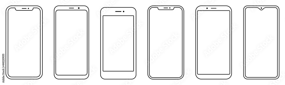 Smartphone outline set. Phone. Mobile phone. Vector Stock Vector ...