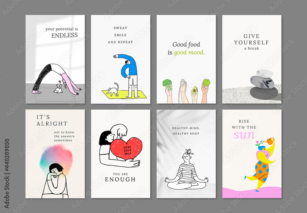 Health and Wellness Templates with Cute Illustrations Stock Template ...