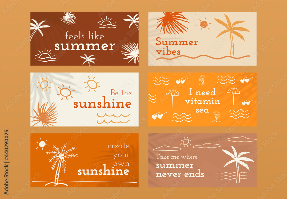 Editable Summer Template Set in Doodle Style Stock Template | Adobe Stock