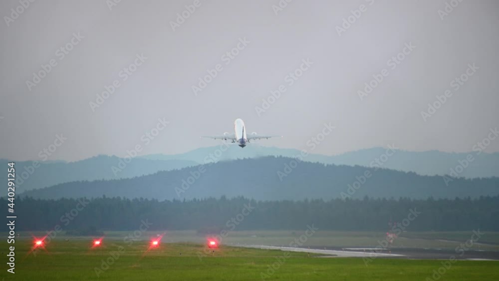 Large passenger aircraft taking off, Ljubljana airport, Slovenia ...