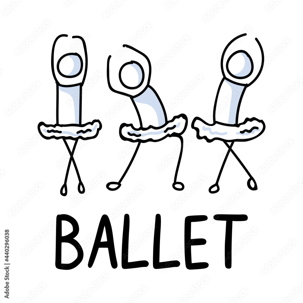 Stick figures icon of ballet dancing. Dancers ballerina and ballerino ...