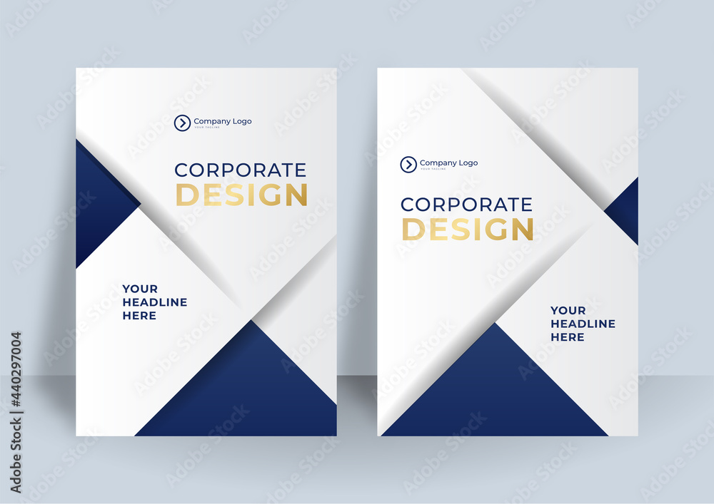 Blue white gold brochure design, cover modern layout, annual report ...
