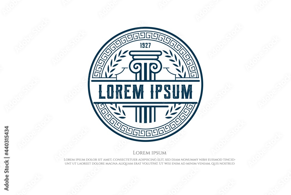 Ancient Greek Coin with Pillar Column, Laurel Wreath, Border Pattern ...