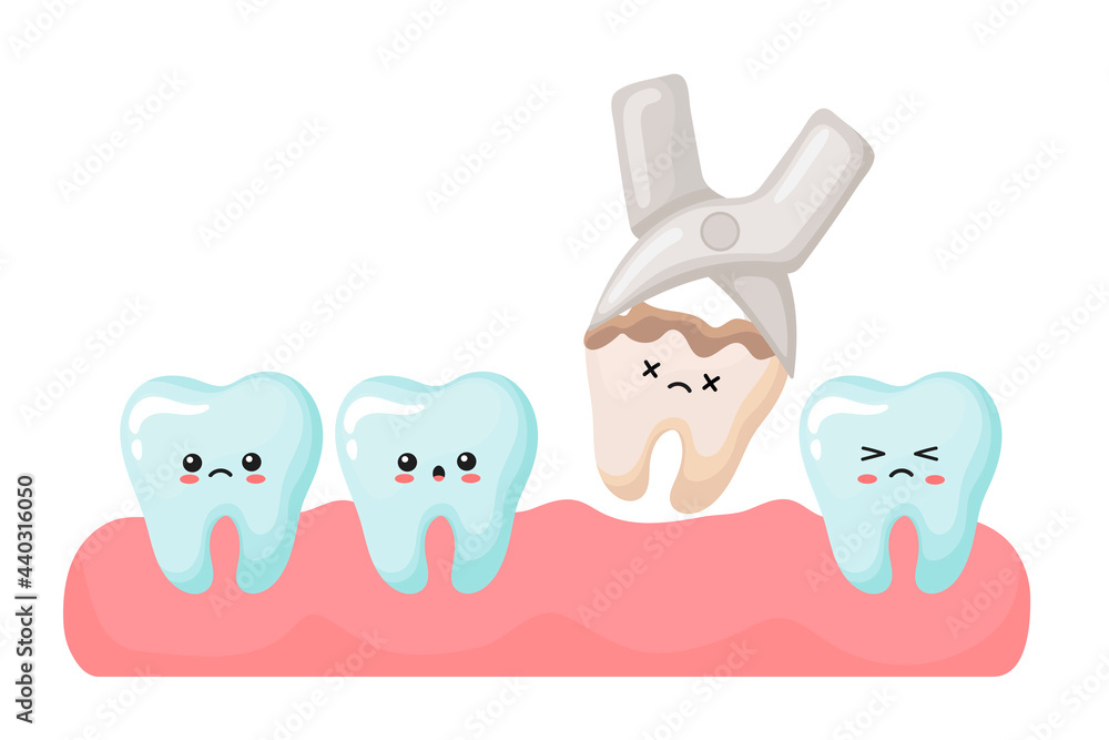 removal of the shattered tooth. cute kawaii teeth. vector illustration ...