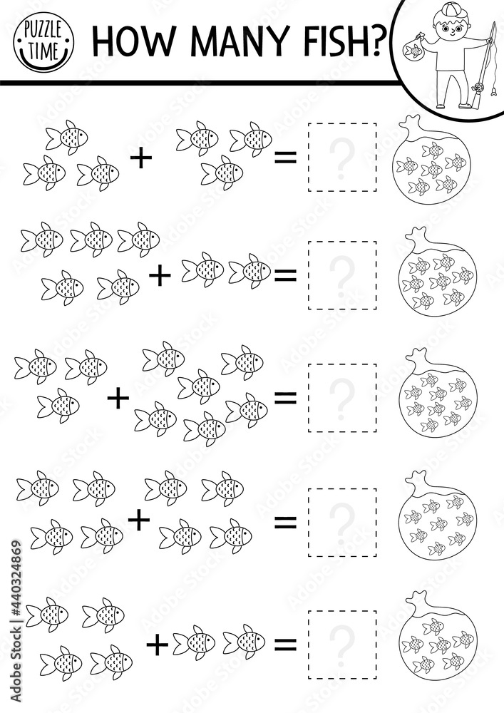 How many fish black and white game with cute fishes in the bag with ...
