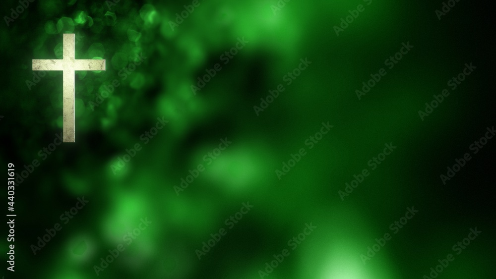 Golden Christian Cross on liturgical green Horizontal banner background ...