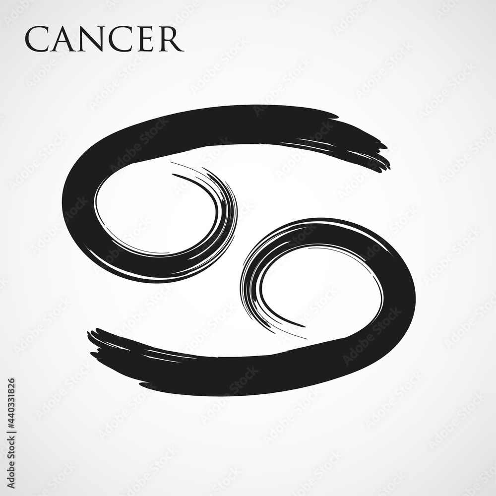Cancer zodiac symbol isolated on white background. Brush stroke Cancer ...