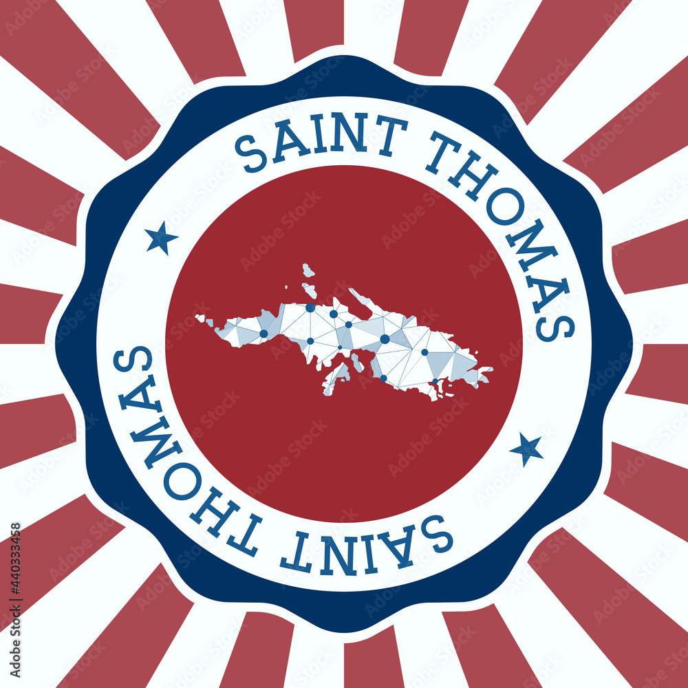 Saint Thomas Badge. Round logo of island with triangular mesh map and ...