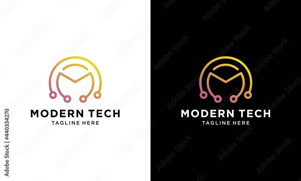 initial M logo Connected circle symbol. Technology Design Template ...
