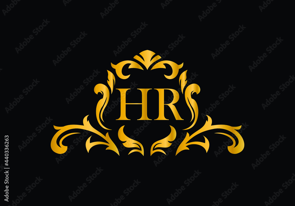 Vecteur Stock Luxury Alphabet letters H R. Golden Floral alphabet ...