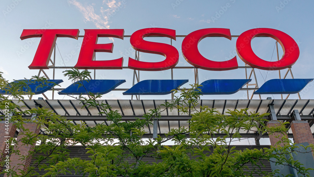 Tesco Supermarket Neon Sign Stock Photo | Adobe Stock