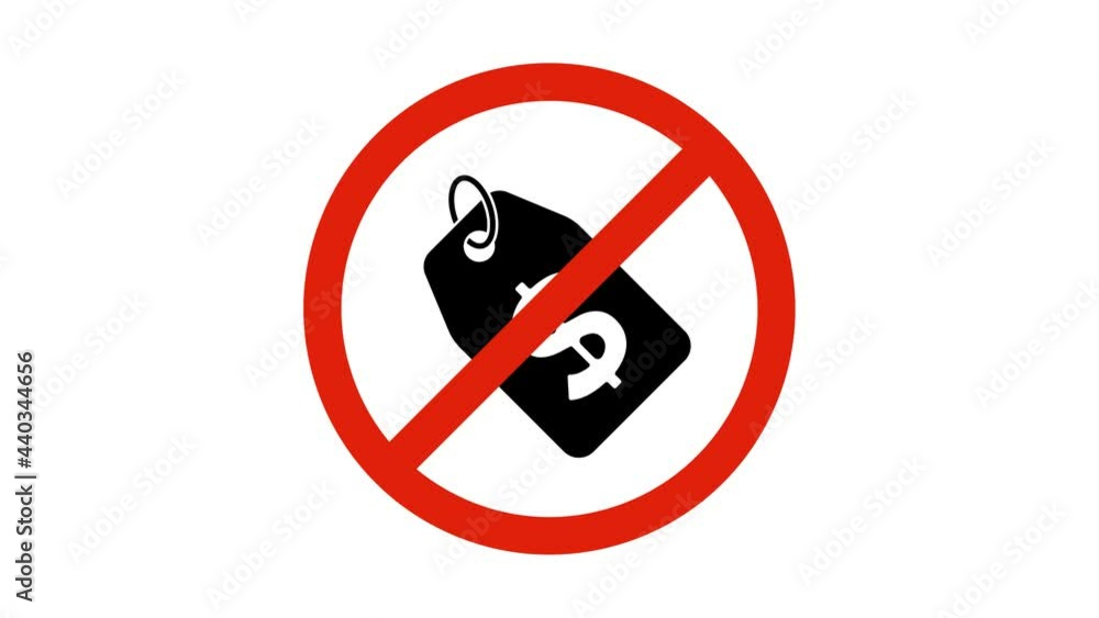 no price tag icon road sign animation. simple red circle prohibition ...