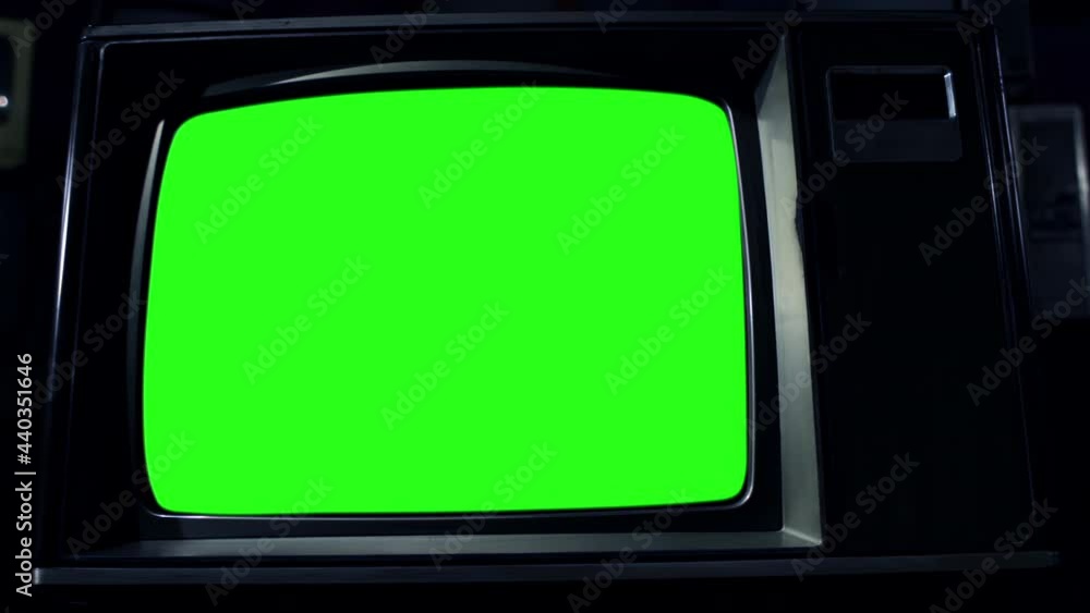 Zoom Out, Old TV Set Turning Off Green Screen. You can replace green ...