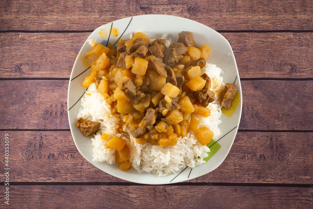 Dish of chanfainita with potatoes and beef bofe Stock Photo | Adobe Stock