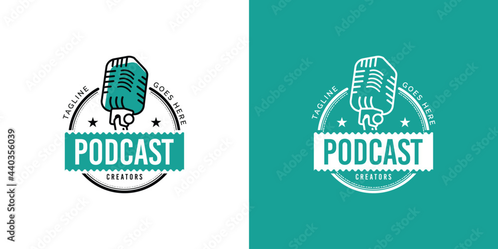 Illustrations of podcast logo design concept Stock Vector | Adobe Stock