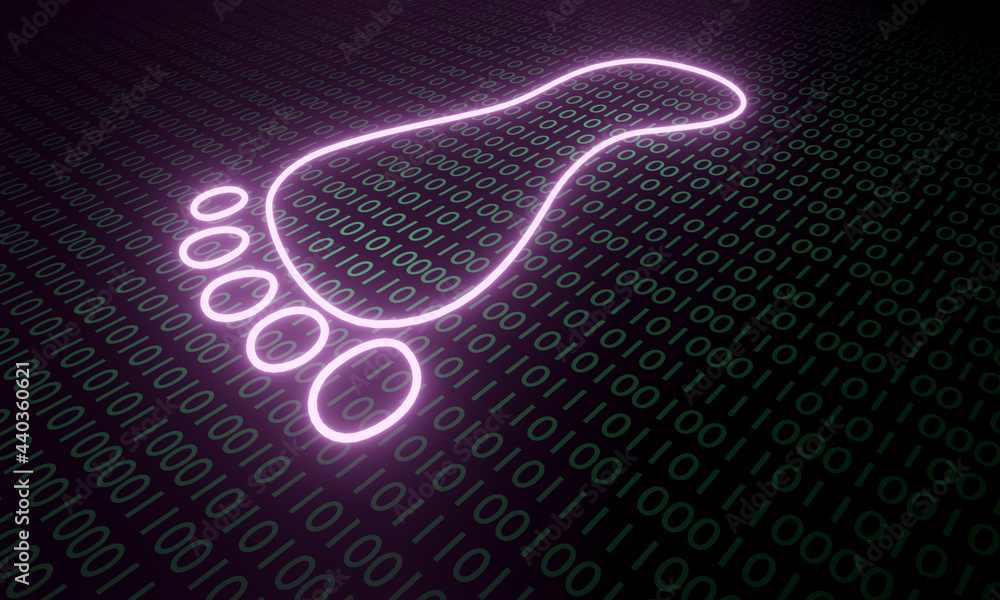 An illustration of a digital footprint with binary numbers on the ...