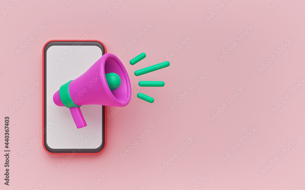 Megaphone and mobile phone. advertising and promotion concept. minimal ...