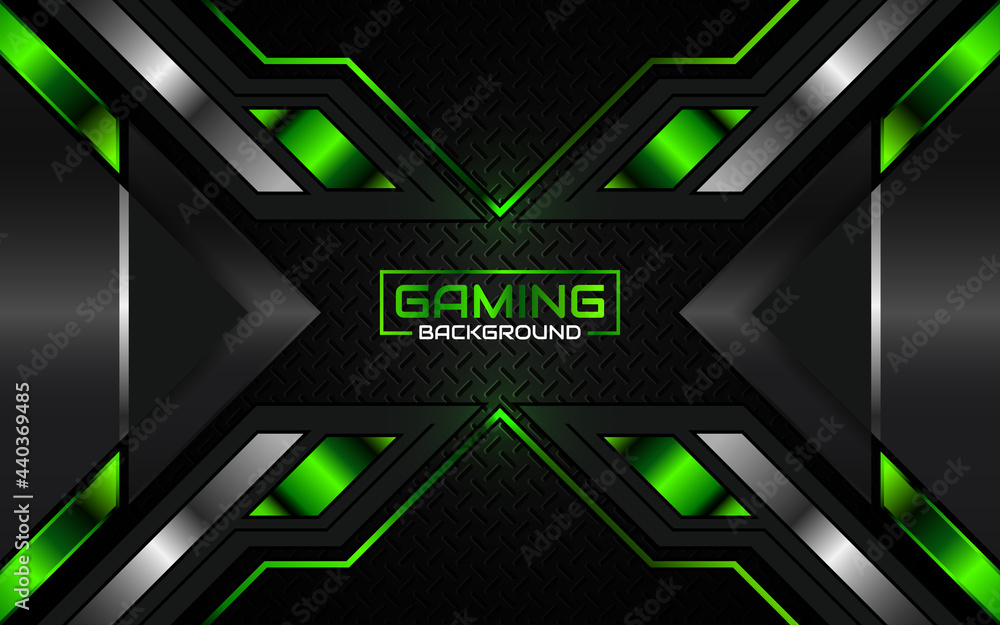 Abstract futuristic geometric green and red gaming background with ...