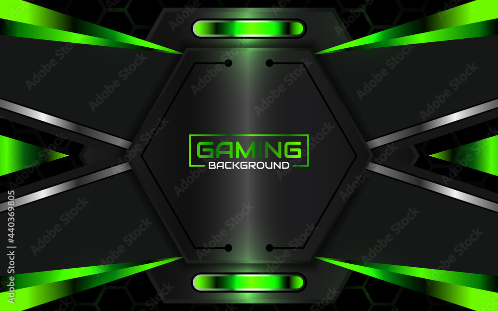 Abstract futuristic geometric green and red gaming background with ...