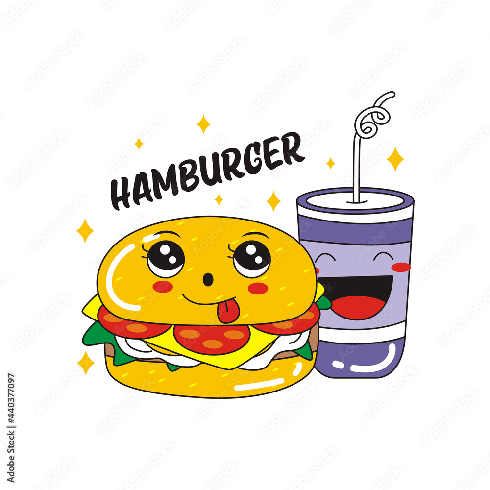 cartoon hamburger with cute facial expressions Stock Vector | Adobe Stock